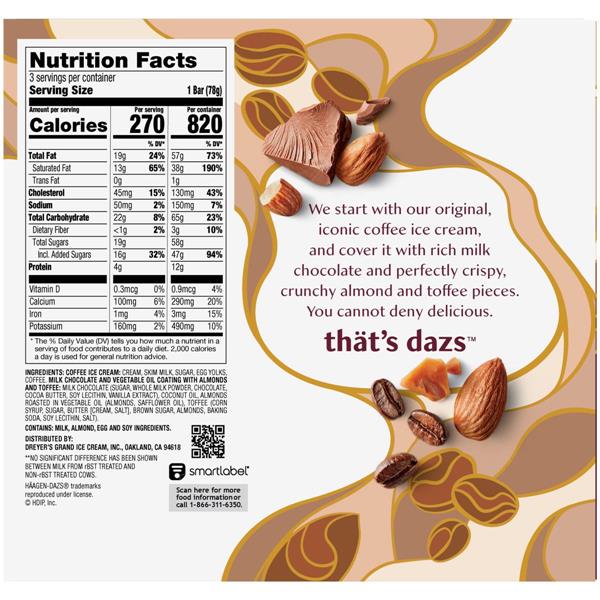 Häagen-Dazs Coffee Almond Crunch Ice Cream Bar 3 Count | Hy-Vee Aisles ...